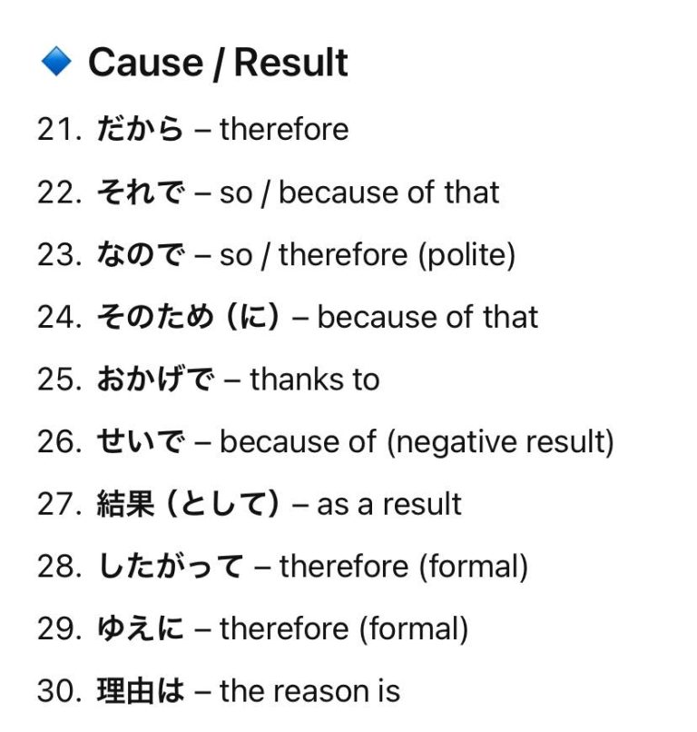 JLPT N4 Conjunctions List